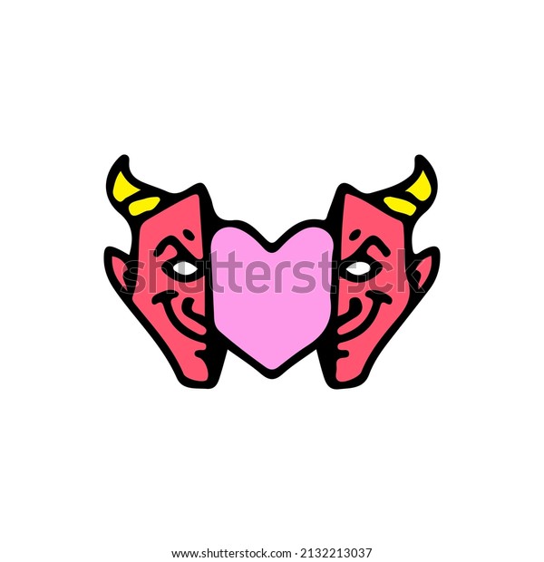 Two Half Devil Head Heart Inside Stock Vector (Royalty Free) 2132213037 ...