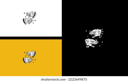 Two Head Tiger Fangs Vector Outline Stock Vector (Royalty Free ...