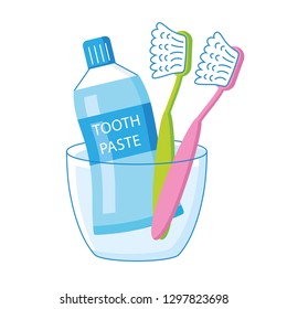 Toothbrushes Toothpaste Cup Cartoon Icon Stock Vector (Royalty Free ...