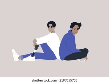 Two Young Characters Sitting Back-to-back Relationship Stock Vector ...