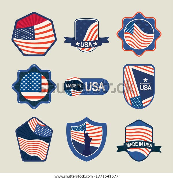 Usa Flag Labels Icon Set Stock Vector (Royalty Free) 1971541577 ...