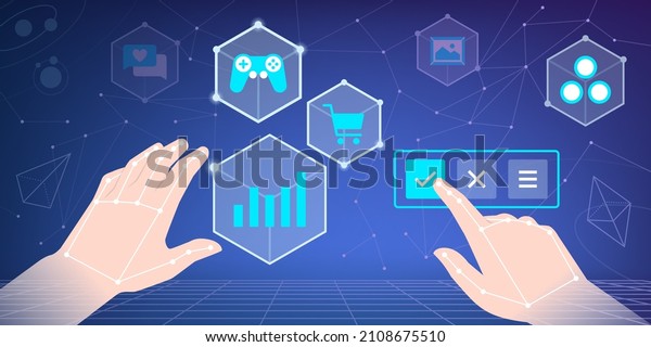 User Interacting Vr Interface Metaverse Virtual Stock Vector (Royalty ...
