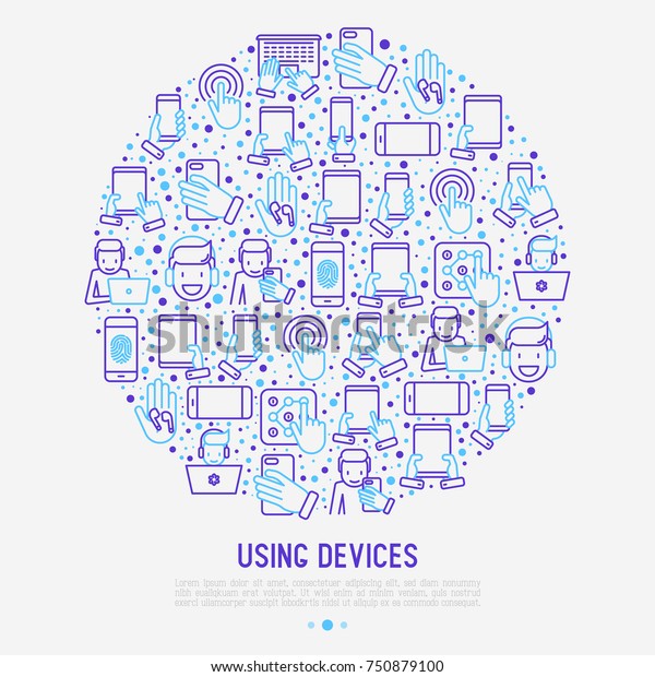 Using Devices Concept Circle Thin Line: vector de stock (libre de ...