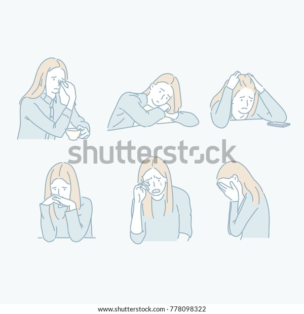 Various Behavior Pose Sad Expression Girl Stock Vector (Royalty Free ...