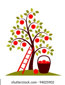 Vector Apple Tree Ladder Basket Apples Stock Vector (Royalty Free ...