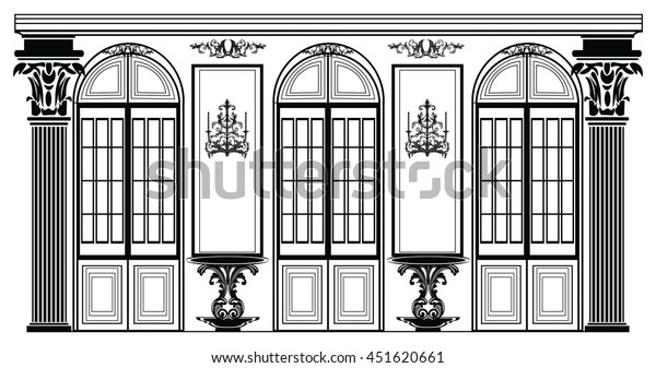 Vector Architectural Facade Wire Frame Blueprint Stock Vector (Royalty ...
