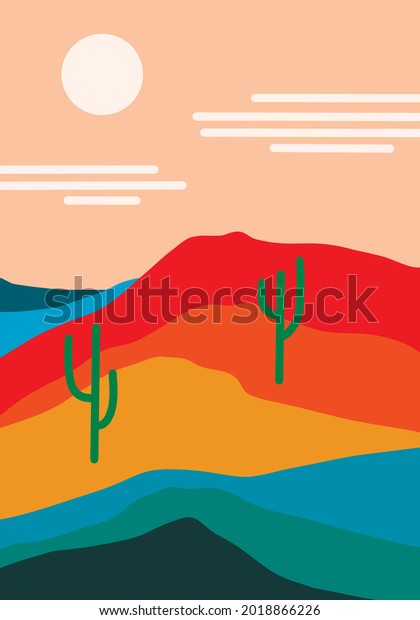 Vector Background Desert Landscape Setting Sun Stock Vector (Royalty ...