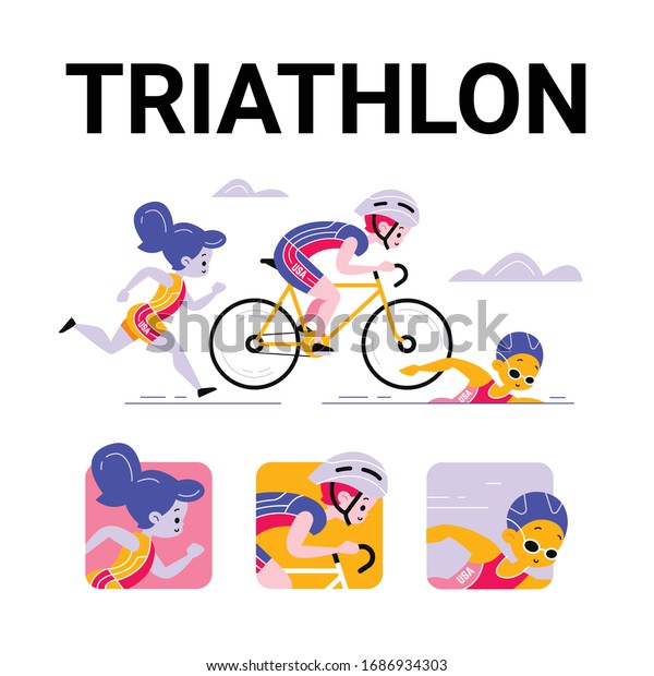Vector Cartoon Flat Style Triathlon Illustration Stock Vector (Royalty ...