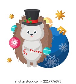 Vector Cute Christmas Hedgehog Happy Winter Stock Vector (Royalty Free ...