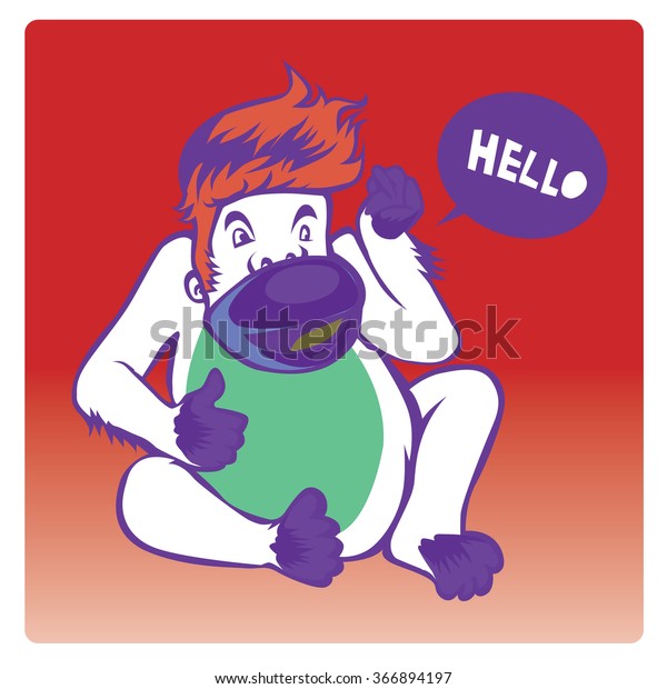 Vector Cute Monkey Say Hello Stock Vector (Royalty Free) 366894197 ...