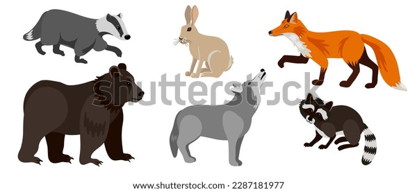 Vector Drawing Set Animals Fox Rabbit Stock Vector (Royalty Free ...