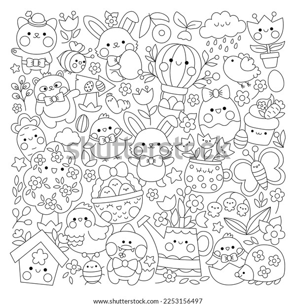 Vector Easter Square Line Coloring Page Stock Vector (Royalty Free ...