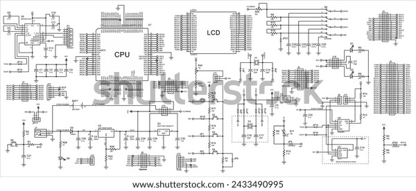 Vector Electrical Schematic Diagram Digitalelectronic Device Stock ...