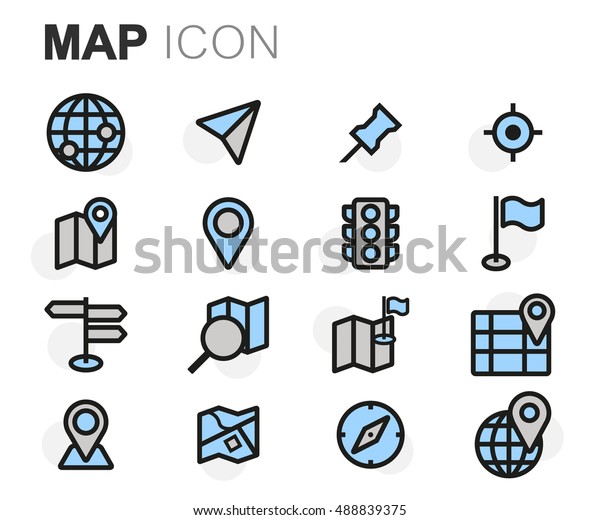 Vector Flat Line Map Icons Set Stock Vector (Royalty Free) 488839375 ...