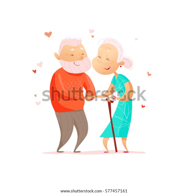 Vector Flat Portrait Old Cute Loving Stock Vector (Royalty Free ...