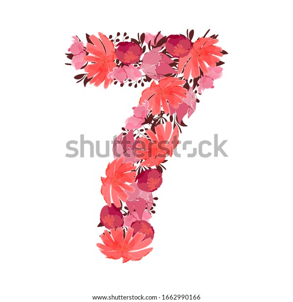Vector Flower Number 7 Botanical Character Stock Vector (Royalty Free ...
