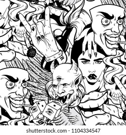 Black Vector Seamless Pattern Ahegao Face Stock Vector (Royalty Free ...