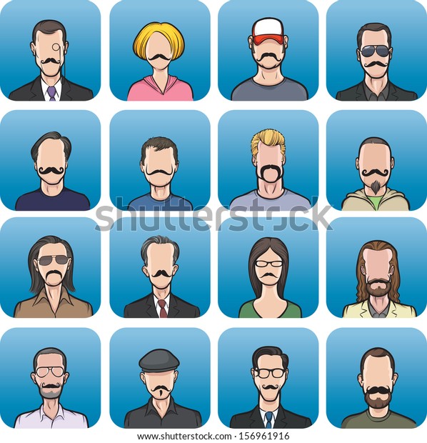 Vector Illustration Anonymous Faces Mustaches Set Stock Vector (Royalty ...