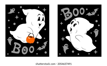 Vector Illustration Cute Ghosts Boo Halloween Stock Vector (Royalty ...