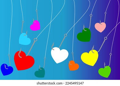 Vector Illustration Fish Hook Hooked Hearts Stock Vector (Royalty Free ...