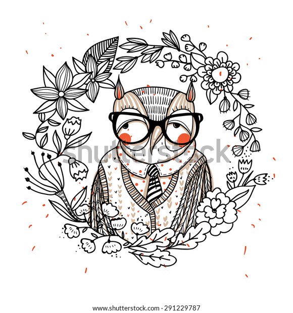 Vector Illustration Old Wisdom Owl Floral Stock Vector (Royalty Free ...