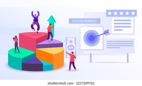 Vector Illustration Pie Chart Teamwork Businessmen Stock Vector ...