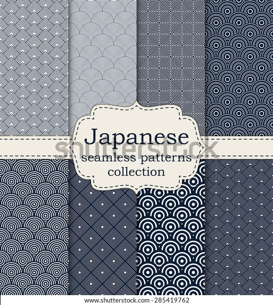 Vector Illustration Set Seamless Patterns Japanese Stock Vector ...