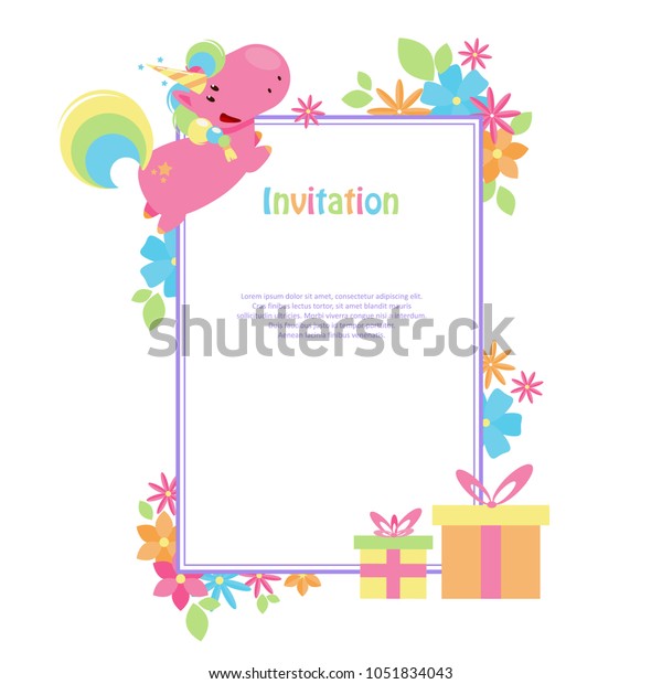 Vector Illustrations Flat Unicorn Rectangular Frame Stock Vector ...