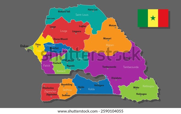 Vector Map Senegal Names Cities Borders Stock Vector (Royalty Free ...