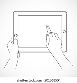 Vector Outline Digital Tablet Using Hand Stock Vector (Royalty Free ...