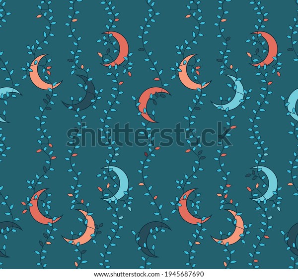 Vector Seamless Pattern Moons On Endless Stock Vector (Royalty Free ...