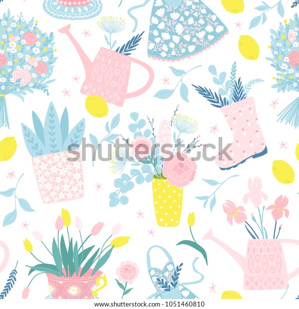Vector Seamless Spring Pattern Flowers Bouquets Stock Vector (Royalty ...