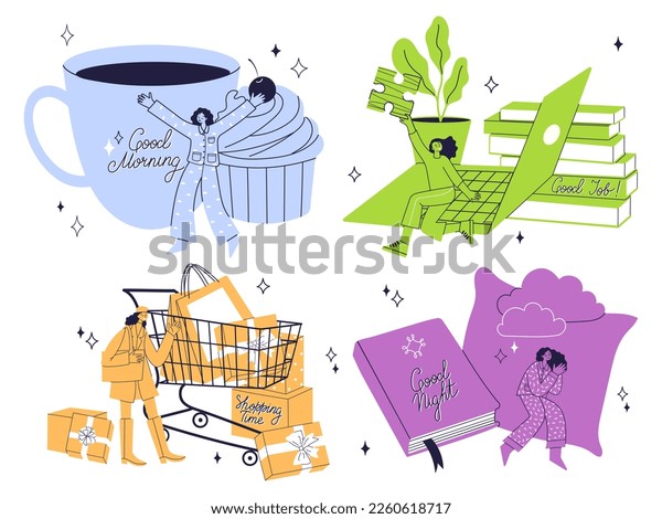 Vector Set 4 Scenes Everyday Life Stock Vector (Royalty Free ...