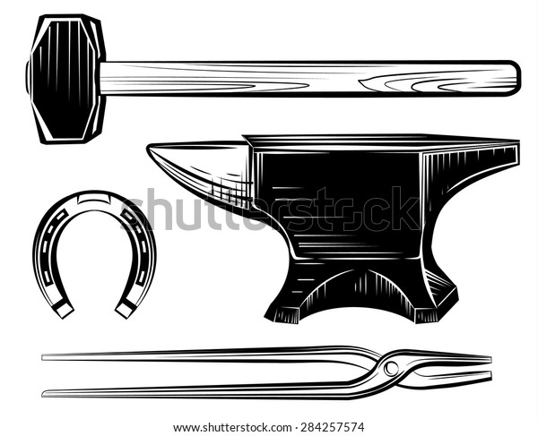 Vector Set Blacksmith Craft Anvil Hammer Stock Vector (Royalty Free ...