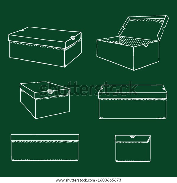 Vector Set Chalk Sketch Shoe Boxes Stock Vector (Royalty Free ...
