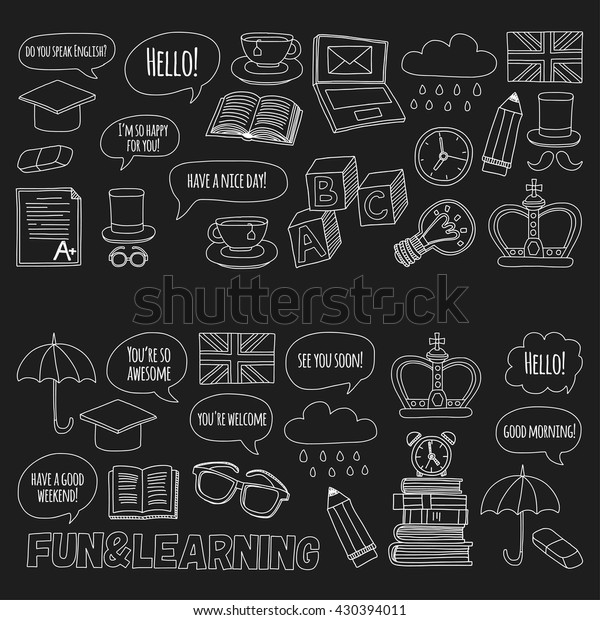 Vector Set Doodle Patterns Icons English Stock Vector (Royalty Free ...