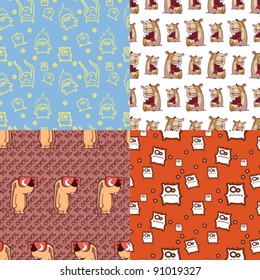 Vector Set Seamless Patterns Cartoon Characters Stock Vector (Royalty ...