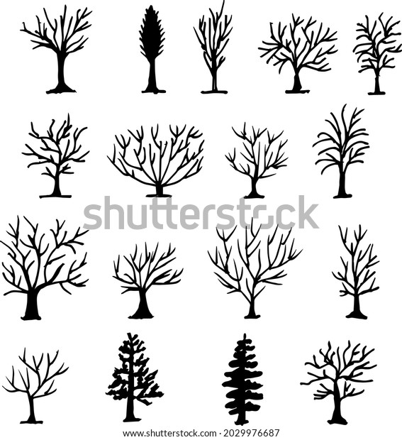 Vector Simple Doodle Set Trees Drawing Stock Vector (Royalty Free ...