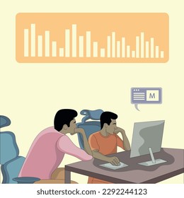 Vector Two Boys Looking Computer Monitor Stock Vector (Royalty Free ...