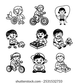 Versatile Set Vector Silhouettes Featuring Kids Stock Vector (Royalty ...