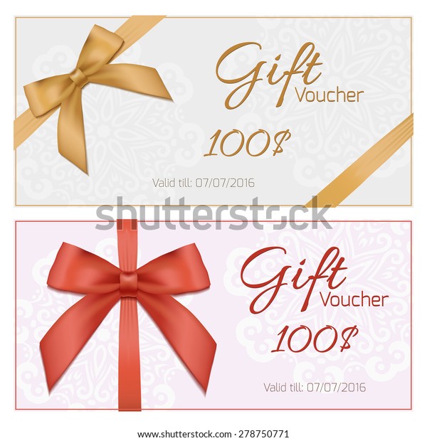 Voucher Template Floral Pattern Border Red Stock Vector (Royalty Free ...