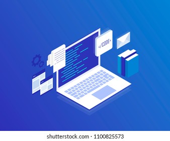 Isometric Concept Coding Neon Programming Technologies Stock Vector ...