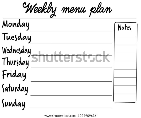 Weekly Menu Plan Simple Design Stock Vector (Royalty Free) 1024909636 ...