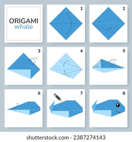 Whale Origami Scheme Tutorial Moving Model Stock Vector (Royalty Free ...