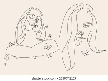 Woman Face Continuous Line Drawing Woman Stock Vector (Royalty Free ...