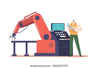 Two Factory Operator Controls Industrial Workers Stock Vector (Royalty ...