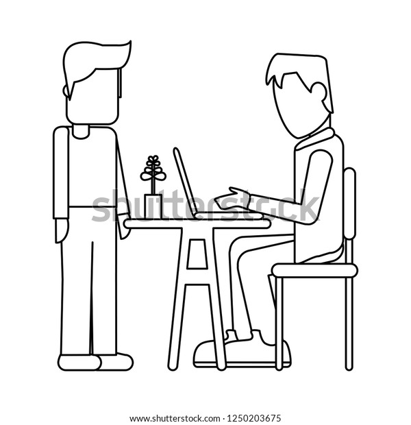 Working Computer Avatar Black White Stock Vector (Royalty Free ...