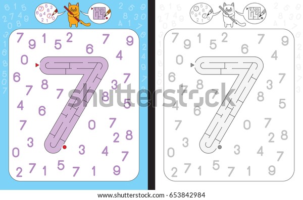 Worksheet Learning Numbers Recognizing Number 7 Stock Vector (Royalty ...