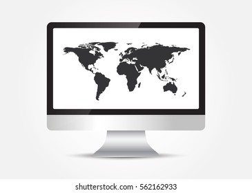 Computer Monitor World Map Vector Stock Vector (Royalty Free) 49581112 ...