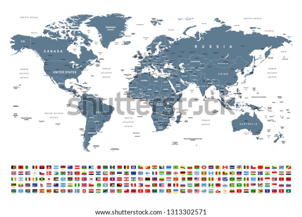 World Map Flags Borders Countries Cities Stock Vector (Royalty Free ...